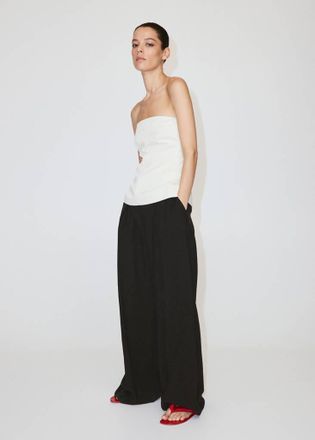 Mango Top en lin sans bretelles blanc cass&eacute; - Femme - XXS - MANGO