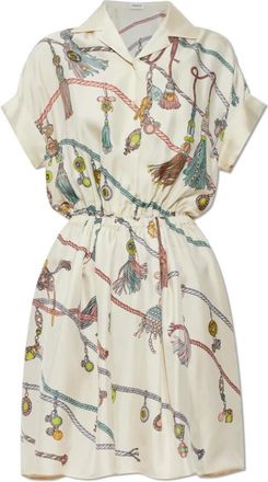 Versace Femme, Robes, Beige, Taille: 38 FR Mini-robe en twill de soie imprim&eacute;