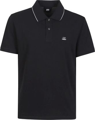 C.P. Company C.p. Company, Homme, Tops, Bleu, Taille: L Stretch Piquet Short Sleeve Striped Collar Polo
