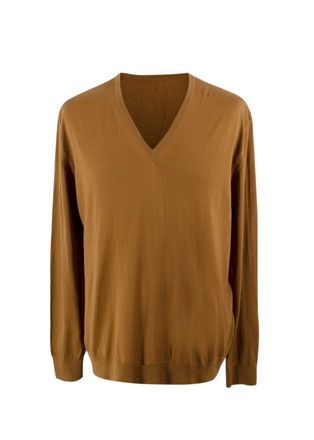 Bespoke Brown Fine Knit V Neck Sweater Size XL