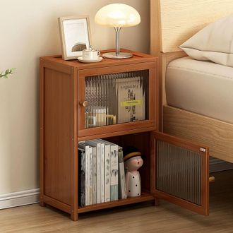 Generic Brauner Nachttisch, D&uuml;Nne Beistelltische for Schlafzimmer Mit Schrankt&uuml;Ren Aus Geh&auml;Rtetem Glass for Bilderrahmen, Kaffeetassen, B&uuml;Cher