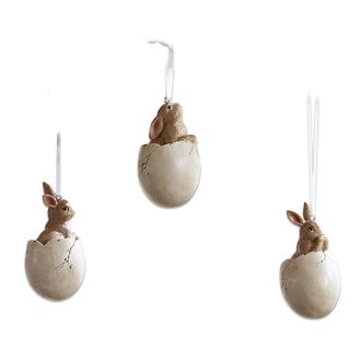 Loberon Anh&auml;nger 3er Set &Eacute;vreux, von Hand bemalt, H&auml;schen in Ostereiern, mit Schleifchen zum Aufh&auml;ngen, Ostern, Osterfiguren, Osterdeko, Polyresin, Nylon, ant