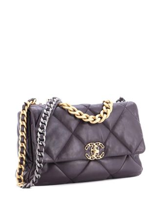 Chanel grand sac &agrave; bandouli&egrave;re matelass&eacute; 19 Flap Bag - Marron