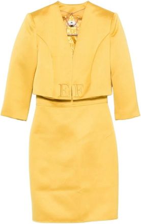 Elisabetta Franchi Duchess Satin Kleid mit T&uuml;llr&uuml;cken und Jacke - - Dresses - Damen - Gelb - S