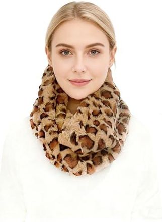 Lina & Lily Écharpe Tube Snood Femme Hiver en Fausse Fourrure (Léopard Marron)