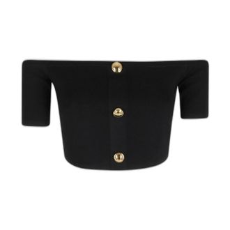 Elisabetta Franchi Off-the-Shoulder Rippstrick-Crop-Top mit Knopfdetail - - Blouses & Shirts - Damen - Schwarzk - M