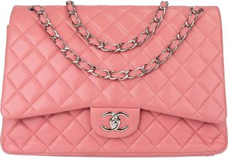 Chanel Crossbody Bags - Chanel Quilted Lambskin Palladium Maxi Double Flap - Gr. unisize - in Gold - f&uuml;r Damen