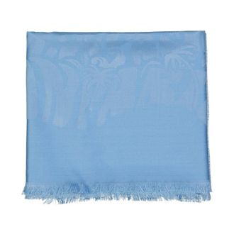 Lanvin Femme, Accessoires, Bleu, Taille: ONE Size Écharpe Bleue Soie Laine Franges