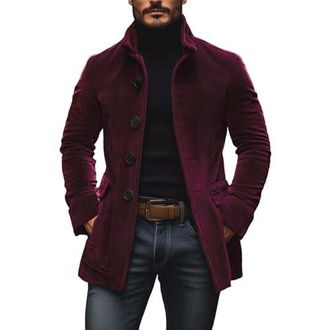 Generic Manteau dhiver en velours c&ocirc;tel&eacute; pour homme, manteau r&eacute;tro en velours c&ocirc;tel&eacute;, veste longue avec col montant et boutonni&egrave;re &agrave; une rang&eacute;e pour les loisi