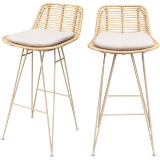 DRAWER Lot de 2 chaises de bar design en rotin pieds beige H67cm - Naturel - Capurgana
