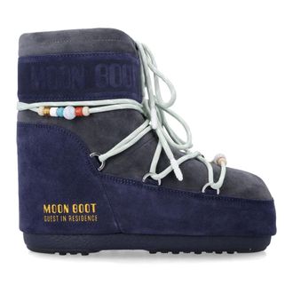 Moon Boot Femme, Chaussures, Bleu, Taille: 39 EU Bottes en Daim avec Bande Logo Ambidextre