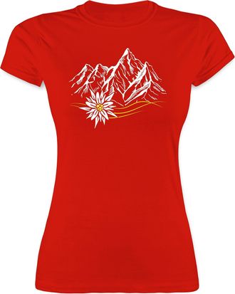 Shirtracer Shirt Damen - Kompatibel mit Oktoberfest - Edelwei&szlig; Berge Wandern Wanderlust Berg Ruft Alpen - XL - Rot - Wander Tshirt trachtenshirt bayrische Bergen
