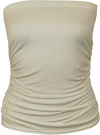 WearAll Uni Bustier Bandeau Top ruché sans Bretelles - Hauts - Femmes - Crème - 36-38