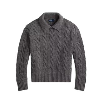 Polo Ralph Lauren Pullover aus Wolle und Kaschmir mit Zopfmuster und Polokragen - - Knitwear - Damen - Grau - XS