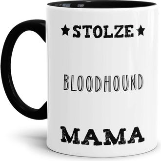 Tassendruck Hunde-Tasse Stolze Bloodhound Mama Geschenkidee f&uuml;r das Frauchen/Mug/Cup/Becher/Innen & Henkel Schwarz