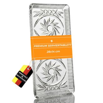 Cristalica Servierplatte Premium Bleikristall - 28x14 cm - Kuchenplatte rechteckig - Handgefertigt in Deutschland - Tortenplatte Glas - Kuchenplatte Glas - Servi