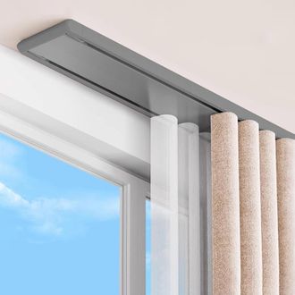 Generic Doppelreihige Deckenvorhangstange, robuste Aluminiumschienen f&uuml;r Raumteiler und Vorh&auml;nge, Deckenmontagesystem (grau, 260 cm), langlebig, vielseitig, e