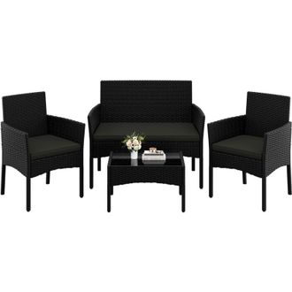 Yaheetech Yaheetech 4 Pi&egrave;ces Salon de Jardin Exterieur en Polyrotin, Mobilier de Jardin avec Coussins dAssise, Canap&eacute; 2 Places, 2 Fauteuils et 1 Table
