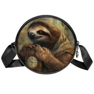 Generic Sac &agrave; bandouli&egrave;re rond pour femme, petit sac &agrave; bandouli&egrave;re vintage avec fermeture &eacute;clair, bretelles r&eacute;glables, style d&eacute;contract&eacute; pour femmes et filles