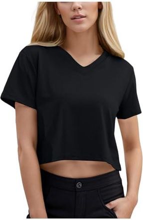 Generic Hauts courts d&eacute;t&eacute; solides pour femmes 2025 coupe ample tendance d&eacute;contract&eacute;s t-shirts courts mignons &agrave; manches courtes pour sortir l&eacute;t&eacute; 2025 demi-chem