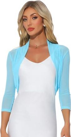 Allegra K Hauts boléro Semi-Transparents à Manches Longues Elegan pour Femmes de Noël Bleu Clair XS