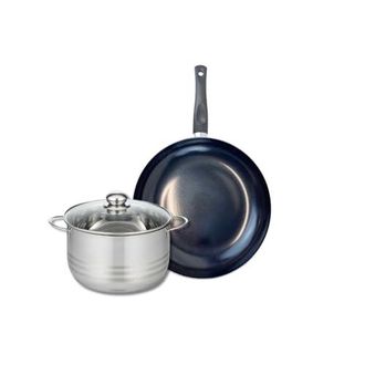 Fackelmann ELO 9719050 Batterie de cuisine 2 pièces, Ensemble de 1 Poêle de cuisson 32 cm et 1 faitout 24 cm Elo Prima Brillant, inox, induction, Noir