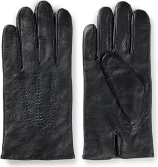 BOSS Hommes Hainz-ME Gants en cuir adapt&eacute;s aux &eacute;crans tactiles avec logo m&eacute;tallique