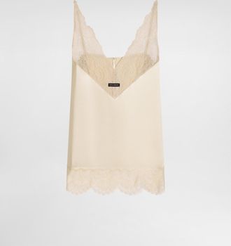 Dolce & Gabbana Silk Satin Top - Frau Blusen Und Tops Beige Seide 42