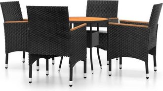 vidaXL Vidaxl - Ensemble &agrave; manger de jardin 5 pcs - Table en bois dacacia 80x75 cm - Chaises en r&eacute;sine tress&eacute;e avec coussins confort - Noir
