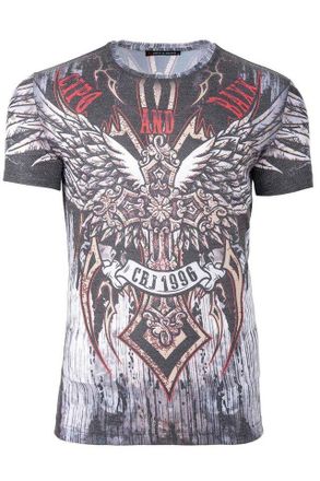 Cipo & Baxx Print-Shirt Herren Slim Fit Kurzarmshirt BA-CT746 mit Coolem Wings Kreuz Print