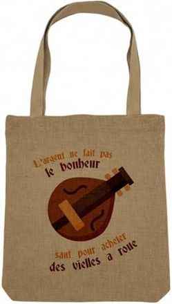 Fabulous Sac Shopping Tote Bag Aspect Lin - Vielle &agrave; roue - Largent ne Fait Pas le Bonheur Moyen &Acirc;ge Sac de Courses Toile Epaisse 360g Beige Naturel Cabas Port