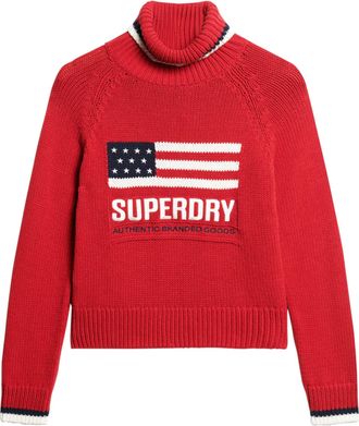 Superdry Damen Americana Strickpullover mit Rollkragen Risiko Rot 34
