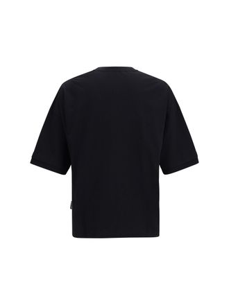 Palm Angels Mens Curved Logo Double-Layer T-Shirt Black Cotton T-Shirts And Polos