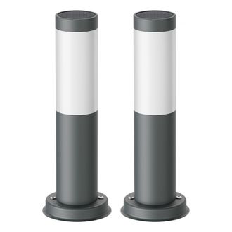 LEDs Com 2 St&uuml;ck LED Solarleuchte Pollerleuchte Gartenstrahler Au&szlig;enleuchte Edelstahl anthrazit IP44 warmwei&szlig;