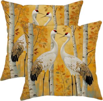 Generic Herbstkraniche V&ouml;gel Kissenh&uuml;lle Weich Kissenh&uuml;llen Dekorative Sofakissenbezug F&uuml;r Balkon Sofa Heimdekoration 45X45Cm 2Er Set