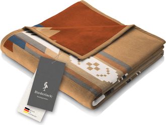 BIEDERLACK Biederlack Kuscheldecke Montana I Wohndecke aus Baumwollmischgewebe I Sofadecke in 150 x 200 cm I braune Decke im traditionellen Stil I Made in German