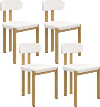 IDMarket Set mit 4 St&uuml;hlen ESMA aus Metall in Holzoptik und Frottee-Stoff f&uuml;r Esszimmer