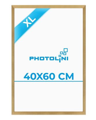 Photolini Bilderrahmen 40x60 gold Holz MDF, Bilderrahmen 60x40 gold, picture frame 40x60 mit bruchsicherem Acrylglas zum Aufh&auml;ngen, Rahmen 60x40 mit extra Zubeh