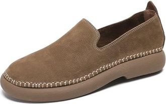 Generic Mocassins r&eacute;tro &agrave; bout rond pour homme - Mocassins confortables et doux - En cuir v&eacute;ritable - Chaussures de marche en bateau pour homme, kaki, 41 1/3 