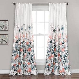 Lush Décor Zuri Flora-Vorhänge, lichtfilternd, Fensterpaneel-Set für Wohnzimmer, Esszimmer, Schlafzimmer, 213,4 x 132,1 cm, Blau und Koralle, 2 Stück