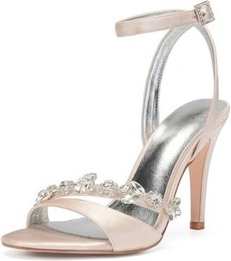 Generic Chaussures De Mariage Femme Sandale &Agrave; Talon Mari&eacute;e Bout Ouvert Mari&eacute;e Cheville Heeled Sandales Talons Aguilles Sexy 10.5Cm,Champagne,37 EU