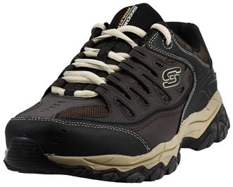 Skechers Mens Afterburn M. Fit Fashion Sneakers - Leather Upper, Memory Foam Insole, Rubber Outsole, Braun/Taupe, 45.5 EU