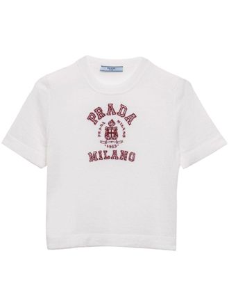 Prada haut à logo en intarsia - Blanc