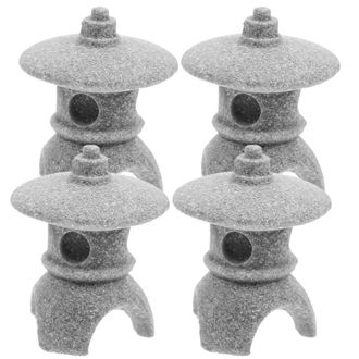 Cabilock 4Stück Japanische Steinlaterne Mini Pagode Statue Asiatische Deko Garten Skulptur Bonsai Pavillion Miniatur Dekoration Aquarium Ornament Feengarten Mi