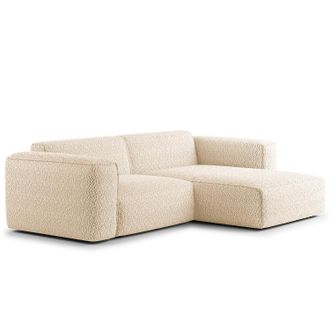Studio Copenhagen home24 Ecksofa 1,5-Sitzer mit Longchair Beige Teddy-Boucl&eacute; Stoff Bony 260 x 71 x 173cm Longchair davorstehend rechts Modern