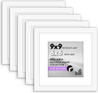 Americanflat Galleria Collection 5er-Set Bilderrahmen mit polierter Plexiglas-Front, 22,9 x 22,9 cm, nutzbar als Bilderrahmen mit oder ohne Passepartout, quadratis