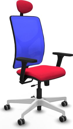 Piqueras y Crespo Stuhl mit 3D-Armlehnen, h&ouml;henverstellbarer Lendenwirbelst&uuml;tze und festem Kopfteil, ausgestattet mit Syncro/Traslack und Schneideschaum, Blau/Rot