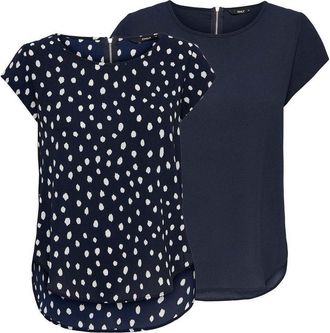 Only T-Shirt Damen Top ONLVIC Regular Fit (Vorteilspack, 2-tlg) Basic Kurzarm Tee Shirt mit Rundhalsausschnitt