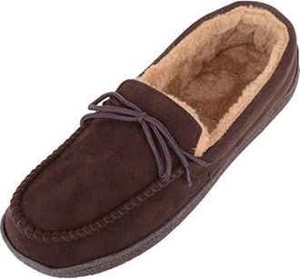 Absolute Footwear Chaussons à enfiler style mocassin avec doublure polaire et motif à lacets pour homme - Marron - marron, 44 EU