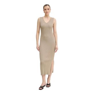 A|X Armani Exchange Robe Longue en Maille ajour&eacute;e avec col en V - Femme - Robes - Beige - Taille: 38 FR